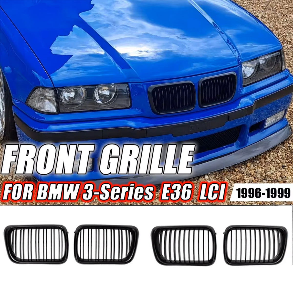 BMW 3 Series E36 Gloss Black Kidney Grilles (1996-1999) | LCI & M3 Mod ...